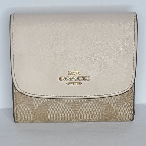 Coach | Bags | Coach Signature Canvas Leather Trifold Wallet | Poshmark
